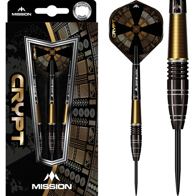 Mission Crypt Darts - Steel Tip - M1 - Black & Gold – Double Trouble Dart Supplies LTD